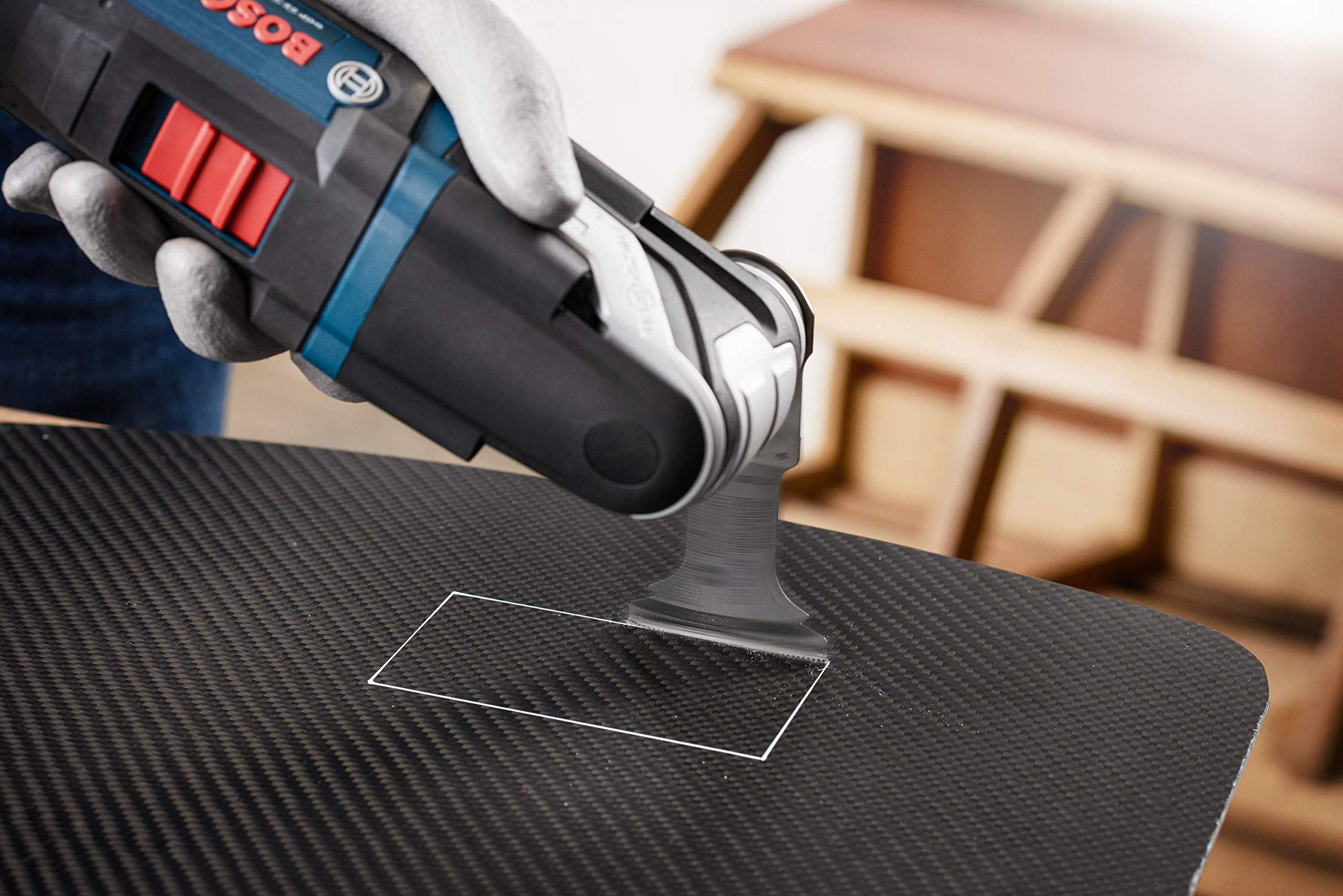 BOSCH OSP200CC 1-Piece 2 In. StarlockPlus Oscillating Multi Tool Metal & More Curved-Tec Carbide Extreme Plunge Cut Blade for Heavy-Duty Applications in Metal (Nails and Staples), Wood with Nails, PVC