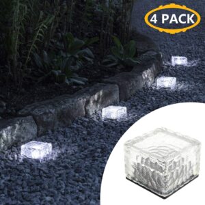 HuiChuang Technology Solar Ground Lights,Solar LED Ice Flower Floor Tile Ground Lamp Lawn Lamp Garden Lamp Glass Ground Lamp Courtyard Lamp Waterproof, Patio Walkway Lightin (4 Pack White)