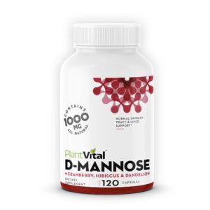 plantvital d mannose capsules with cranberry - d-mannose 1000mg capsules - high potency for bladder, kidney and urinary tract support. cranberry powder with hibiscus and dandelion. 2 months supply