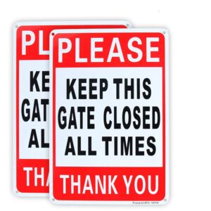 2-pack please keep this gate closed sign 10"x 7" .04" aluminum reflective sign rust free aluminum-uv protected and weatherproof