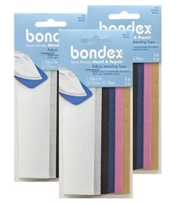 bondex mend and repair with no sew iron-on patch fabric mending tape 1.25x7" (3.175cm x 17.78cm) white, beige, black, navy, pink, tan (6pc) (3pk)