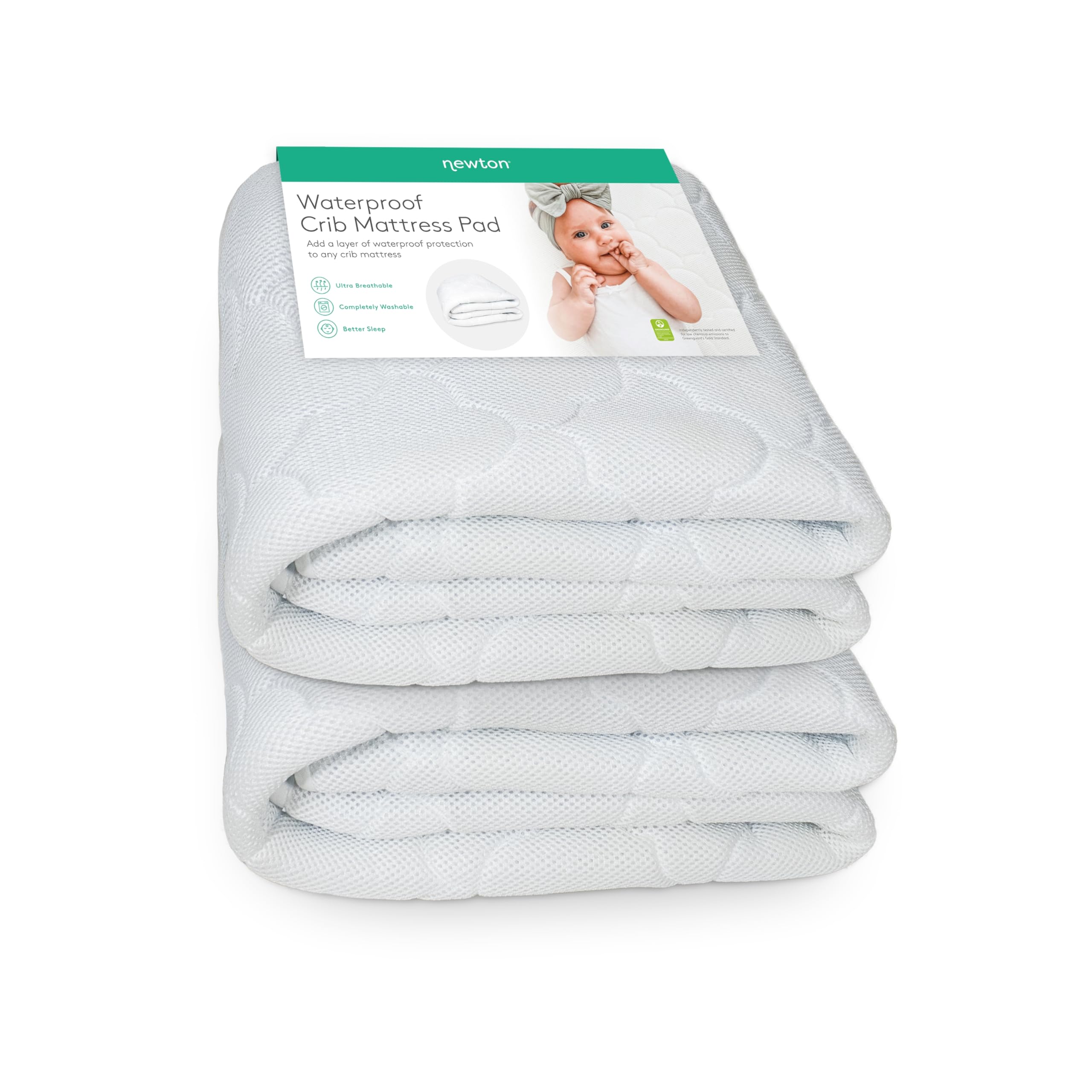 Newton Baby Waterproof Crib Mattress Pad | 100% Breathable Quilted Layer for Comfort & Universal Fitted Skirt for Secure Fit | Machine Washable | Crib Mattress Protector Pad Waterproof, 2 Packs