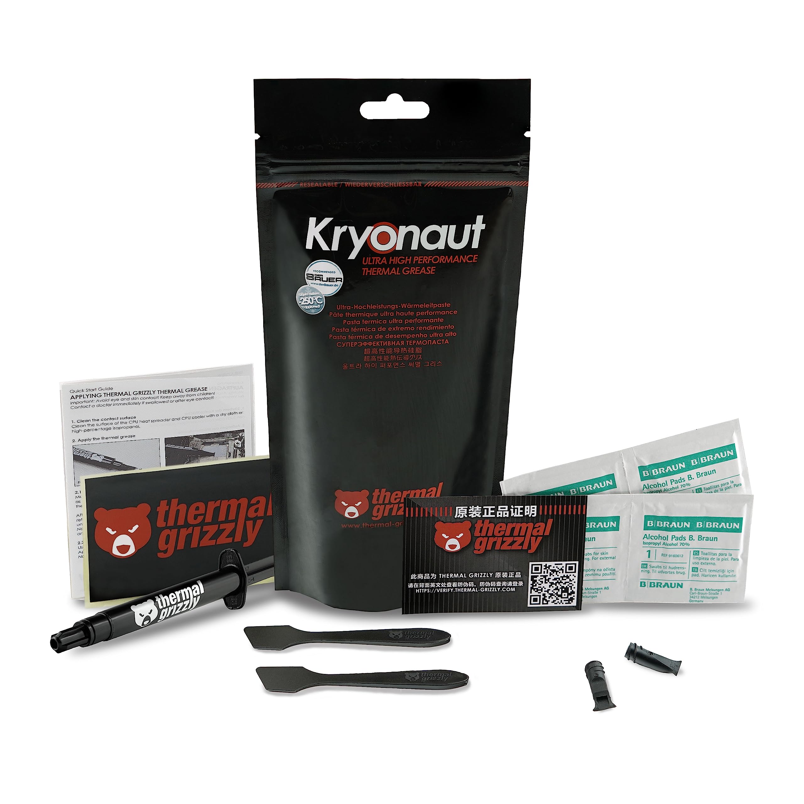 Thermal Grizzly Kryonaut Thermal Grease - 5,55 Gram Set + 2X Extra Spatula & 2X Cleaning Pads