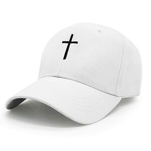 cross embroidery baseball cap,adjustable structured dad hat for men women sun hat (white-1)