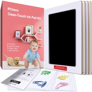 large size baby inkless handprint and footprint kit with 4 ink pads and 8 imprint cards by pchero, ideal for family keepsake newborn registry baby shower present