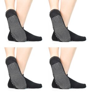 elutong non slip yoga socks for women anti-skid pilates,ballet,barre sticky grips socks at home & hospital (4 packs)