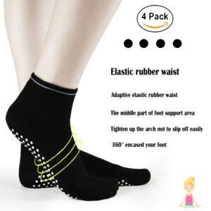 ELUTONG Non Slip Yoga Socks for Women Anti-Skid Pilates,Ballet,Barre Sticky Grips Socks at Home & Hospital (4 Packs)