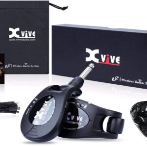 Xvive U2 Guitar Wireless System Transmitter and Receiver for Digital Guitar Bass Violin Keyboard Bundled with HogoR Guitar Pick (Black)