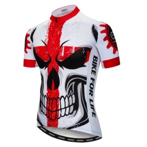 mtb jersey mens cycling jerseys short sleeve bike jersey zip mountain road clothes bicycle top shirts breathable summer pro team sports racing cycle jersey for men quick drys skull red white xl