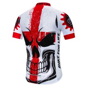 MTB Jersey Mens Cycling Jerseys Short Sleeve Bike Jersey Zip Mountain Road Clothes Bicycle top Shirts Breathable Summer Pro Team Sports Racing Cycle Jersey for Men Quick Drys Skull Red White XL