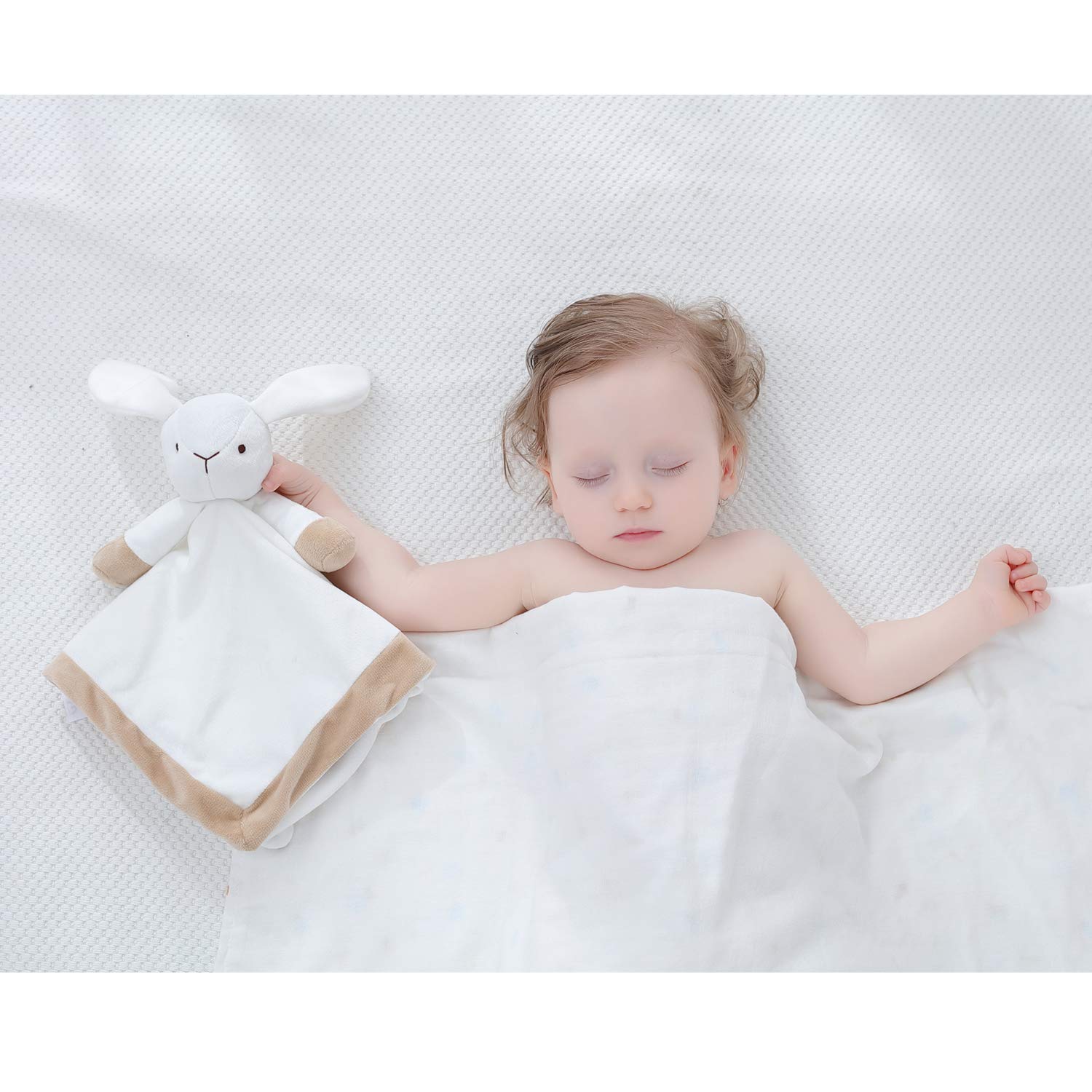 Apricot Lamb Baby Unisex White Bunny Rabbit Security Blanket Buddy Nursery Bed Blankets Stuffed Plush Cuddle Newborn Blanket (White Bunny, 14 Inches)