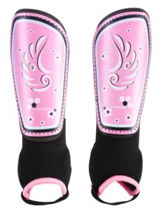 soccer shin guards for kids adults soccer gear for girls youths protective equipment adjustable straps with ankle sleeves protectors pink m