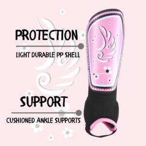 Soccer Shin Guards for Kids Adults Soccer Gear for Girls Youths Protective Equipment Adjustable Straps with Ankle Sleeves Protectors Pink M