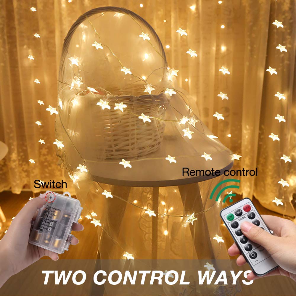 YoTelim Star String Lights Battery Operated Warm White ，Water Proof 2 Pack 19.7FT 40 LED Fairy String Light 8 Modes with Remote Control, for Home, Party, Christmas, Wedding, Garden Decoration