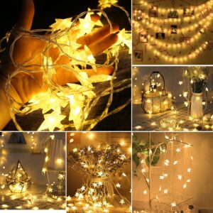 YoTelim Star String Lights Battery Operated Warm White ，Water Proof 2 Pack 19.7FT 40 LED Fairy String Light 8 Modes with Remote Control, for Home, Party, Christmas, Wedding, Garden Decoration