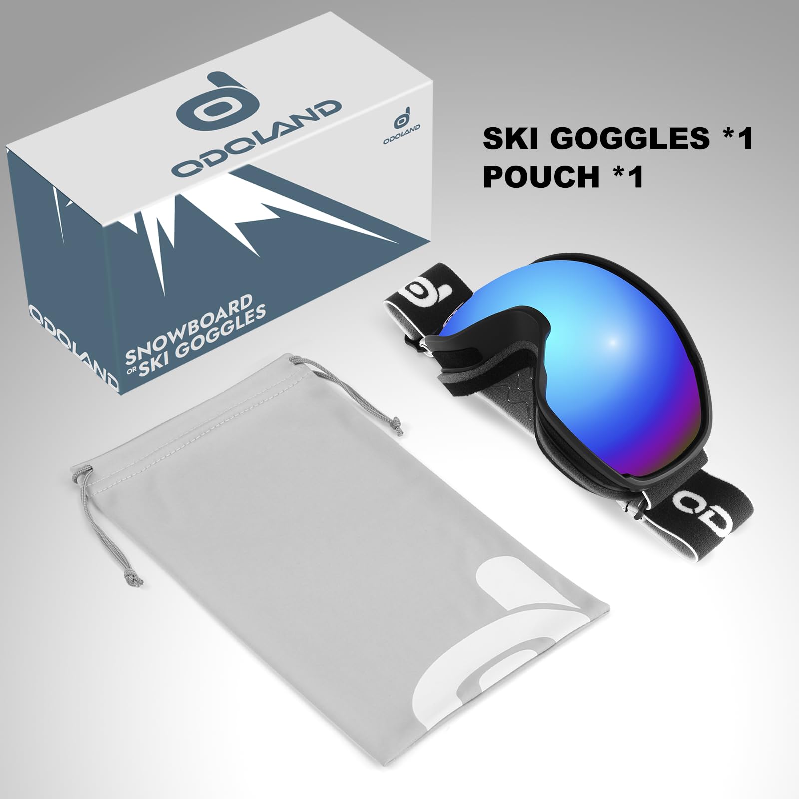 Odoland Snow Ski Goggles S3 Double Lens Anti-Fog OTG Windproof UV400 Eyewear for Men, Women and Youth-Skiing Snowboarding, Black Frame Blue Lens vlt 15%