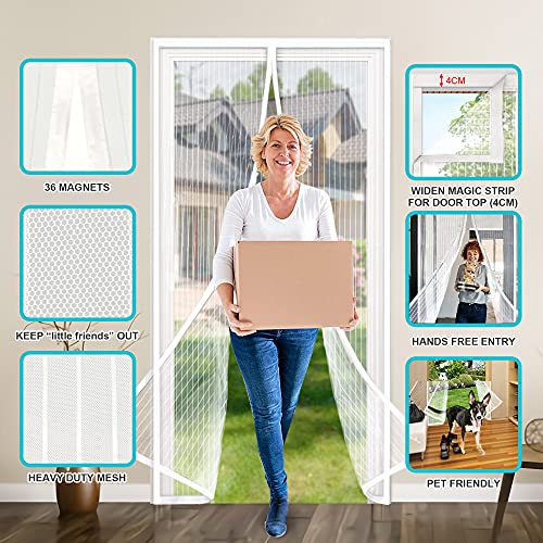 innotree Upgraded Magnetic Screen Door with 36 Magnets Heavy Duty Mesh Curtain, Fits Doors Up to 38"x82", Hands Free Dogs Cats Pet Friendly Door Screen, White