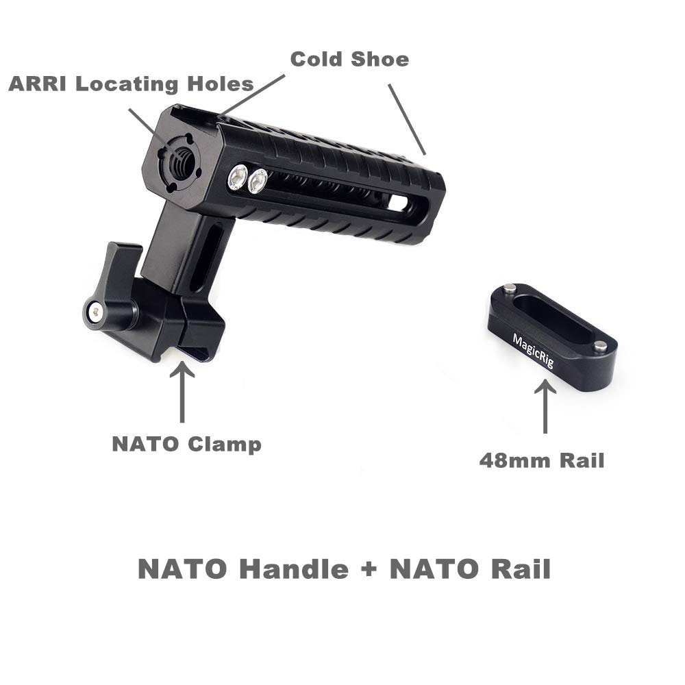 MAGICRIG DSLR Camera Handle Universal Hand Grip NATO Handle Kit with 48mm NATO Rail and Cold Shoe for Camera Cage Rig