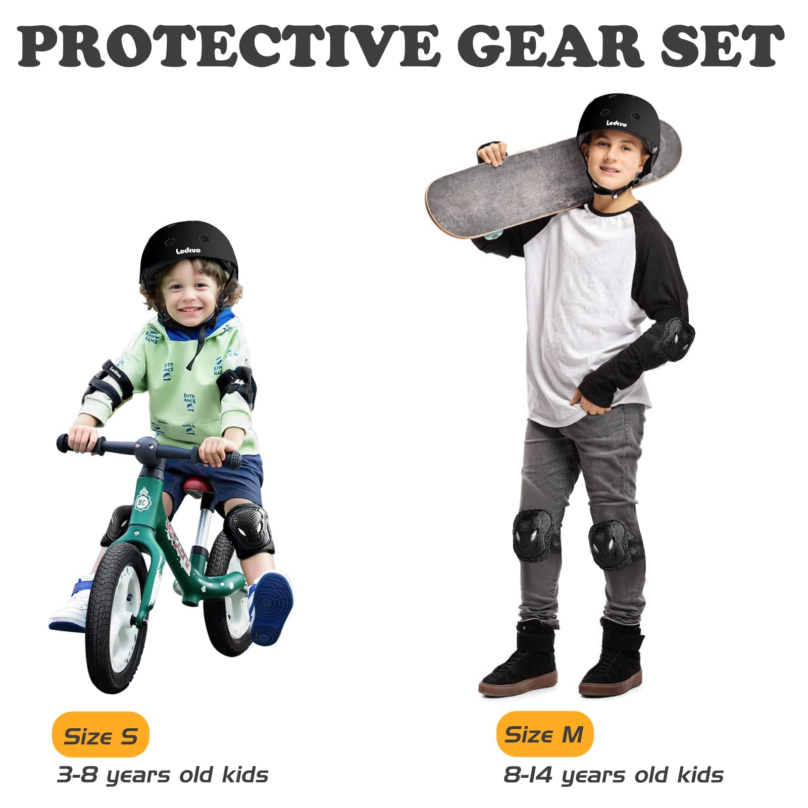 Kids Bike Helmet Protection Gear Set for Toddler Youth Adult, Bicycle Helmet Knee Pads Elbow Pads Wrist Guards for Roller Skate Skateboard Cycling Skating