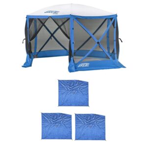 clam quick set escape 11.5 x 11.5 foot portable pop up outdoor camping gazebo canopy shelter with carry bag and 2 pack of wind and sun panels, blue