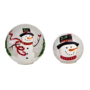 cypress home beautiful snowman and cardinal hand painted glass led globe table décor, set of 2-7 x 7 x 7 inches indoor/outdoor decoration for homes, yards and gardens