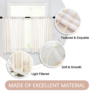 MRTREES Kitchen Curtains Striped Semi-Sheer Tier Curtains Farmhouse Pinstripes Linen Textured Short Cafe Curtain Panels for Bathroom Living Room RV Rustic (2 Panels, W30×L36, Ivory on White)