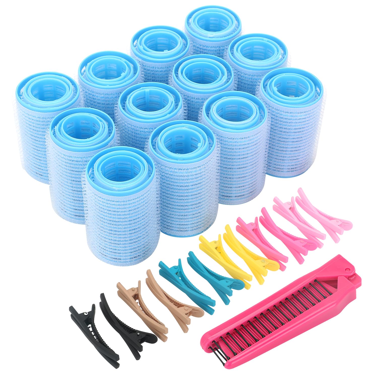 49 PCS Self Grip Hair Rollers Set for Stunning Waves & Curls - Large, Medium, Small Sizes with Comb & Clips