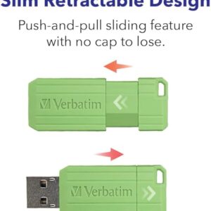 Verbatim 16GB Pinstripe USB 2.0 Flash Drive Retractable Thumb Drive with Microban Antimicrobial Product Protection- 5 Pack - Multicolor (Green, Blue, Red, Purple, Cyan)