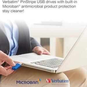 Verbatim 16GB Pinstripe USB 2.0 Flash Drive Retractable Thumb Drive with Microban Antimicrobial Product Protection- 5 Pack - Multicolor (Green, Blue, Red, Purple, Cyan)