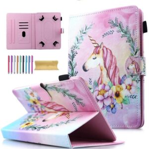 universal 8.0" tablet case, amotie wallet stand cover shockproof case for ipad mini 1 2 3 4 5/ galaxy tab e 8.0/ tab a 8.0/ fire hd 8 and more 7.5-8.5 inch tablet， pink unicorn