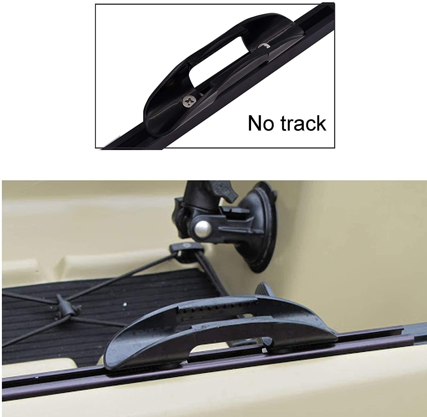 YYST Track Mount Kayak Paddle Clip Track Mount Paddle Holder Fishing Net Clip w Track Mount U Style - No Track, No Paddle (2)