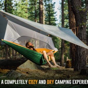 Ryno Tuff XL 2 Person Camping Hammock with Mosquito Net & Rain Fly - Compact Double Hammock with Bug Net, Tarp, Pocket, Tree Straps & Heavy Duty Carabiners - Parachute Grade Nylon Holds Over 600lbs