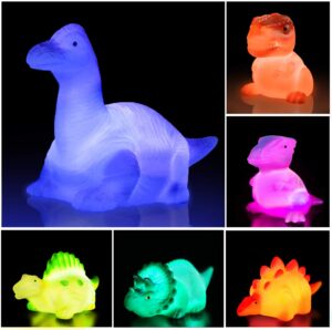 jomyfant dinosaur bath toys light up floating rubber toys(6 packs),flashing color changing light in water,baby infants kids toddler child preschool bathtub bathroom