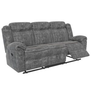 acme furniture zubaida 41" x 87" modern velvet reclining sofa with usb dock, 1 storage drawer, tight back & seat cushion, in 2-tone gray finish