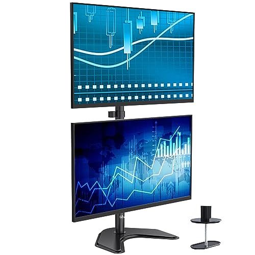 WALI Stacked Monitor Mount，Vertical Dual Monitor Stand 2 Screens up to 27 Inch Dual Vertical Monitor Mount LCD LED Flat Screen TV,Free-Standing Dual Monitor Mount for Desk (MF002XLS), Black