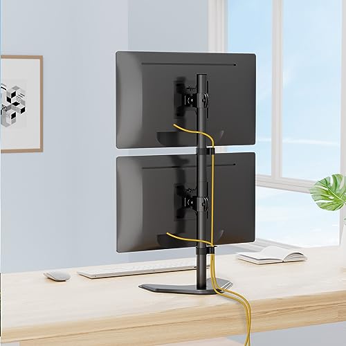 WALI Stacked Monitor Mount，Vertical Dual Monitor Stand 2 Screens up to 27 Inch Dual Vertical Monitor Mount LCD LED Flat Screen TV,Free-Standing Dual Monitor Mount for Desk (MF002XLS), Black