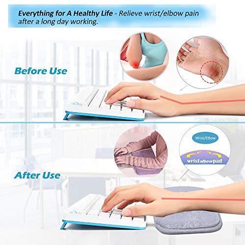 Upgraded Computer Wrist Elbow Pad, Creatiee Premium Memory Cotton Desktop Keyboard Arm Rest Support Mat for Office Desktop Working Gaming - Less Elbow Pain(Long-Sized, 7.9 x 31.5 inch)(Gray)