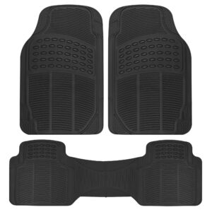 bdk proliner floor mats for cars trucks suv, 3-piece all-weather car mats with universal fit design, durable car floor mats with capture ridges, waterproof rubber floor mats for cars (black)