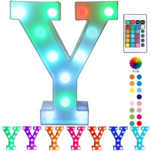 pooqla colorful led marquee letter lights with remote – light up marquee signs – party bar letters with lights decorations for the home - multicolor letter y