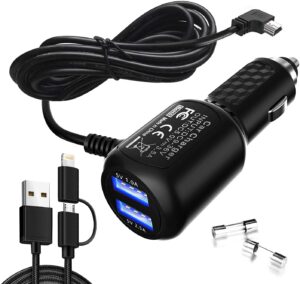 car charger for garmin nuvi, garmin gps charger cable,mini usb power cord cable dual port usb vehicle power charging cable cord for garmin nuvi c255 dashcam