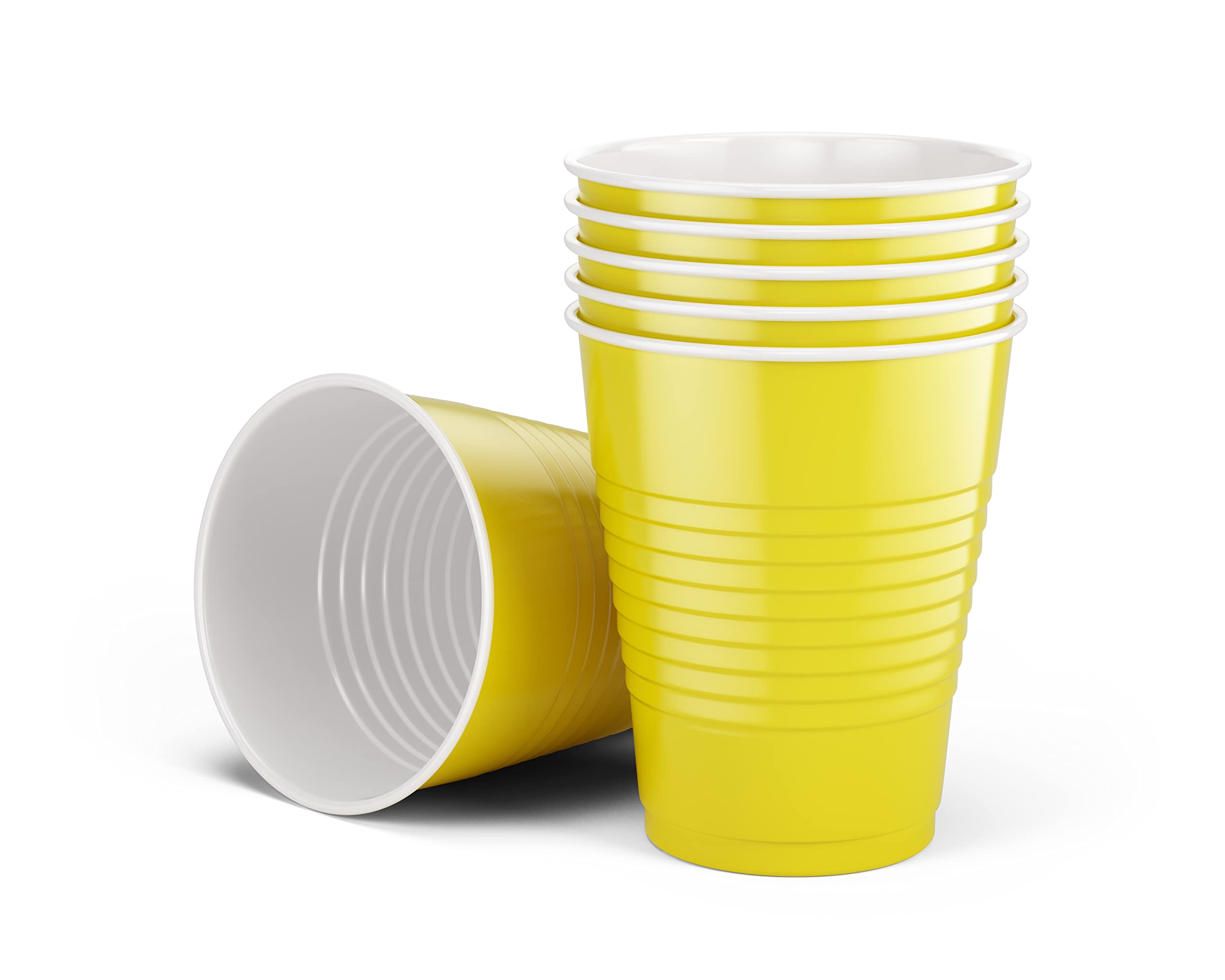 DecorRack 80 Party Cups, 16 oz -BPA Free- Plastic Soda Cups, Perfect for Birthday, Picnic, Indoor and Outdoor Event, Stackable, Reusable, Disposable Cup, Yellow (Pack of 80)