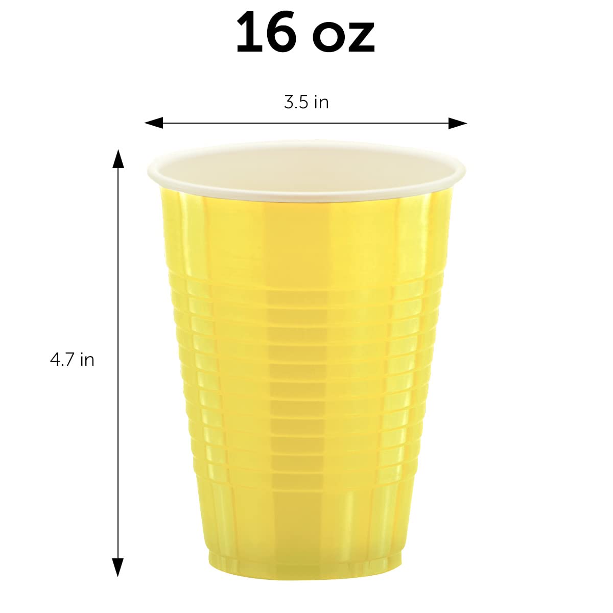 DecorRack 80 Party Cups, 16 oz -BPA Free- Plastic Soda Cups, Perfect for Birthday, Picnic, Indoor and Outdoor Event, Stackable, Reusable, Disposable Cup, Yellow (Pack of 80)