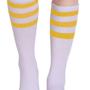 Pareberry Classic Triple Stripes Soft Cotton On the Calf Retro White Tube Socks (A-pair(Yellow/White))