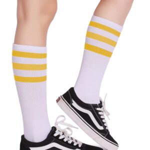 Pareberry Classic Triple Stripes Soft Cotton On the Calf Retro White Tube Socks (A-pair(Yellow/White))