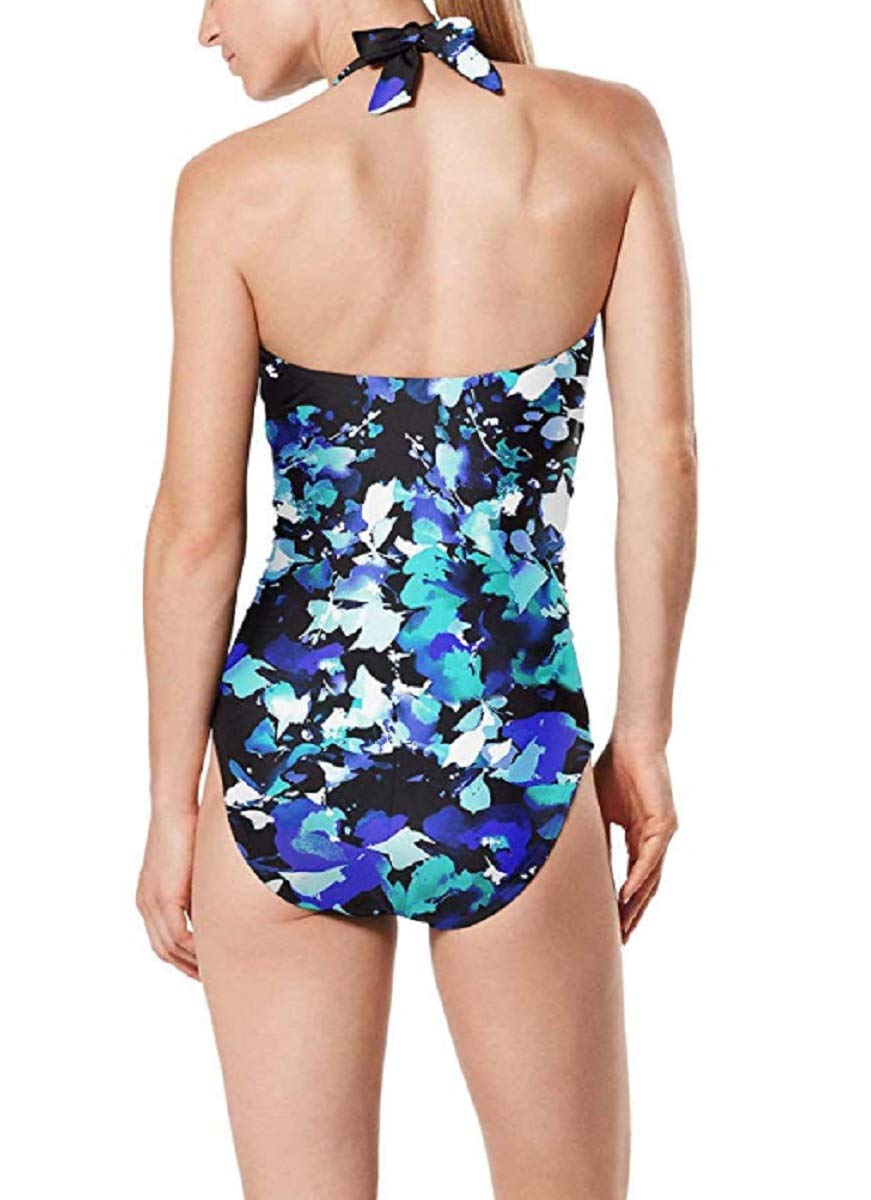 Speedo Women's Floral Print One-Piece Swimsuit (Blue, XXL)