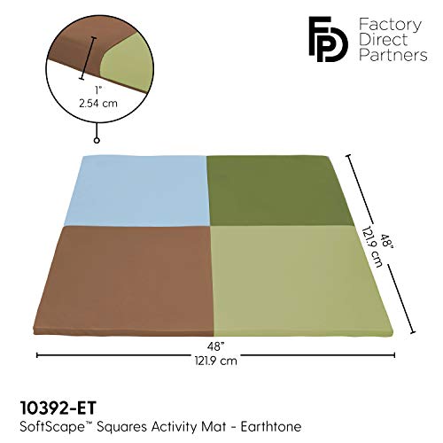 Factory Direct Partners 10392-ET SoftScape Squares Activity Mat for Infants and Toddlers, Tummy Time for Babies, Soft Foam Colorful Play - Earthtone, 48"L x 48"W x 1"H