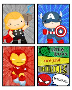 little boys are just superheros in disguise - room wall art prints decor (set of four) decoration wall hanging picture sign