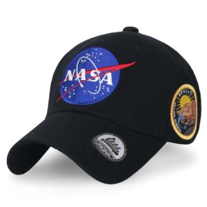 ililily premium nasa meatball logo embroidery baseball cap apollo 1 patch hat (xl, black)