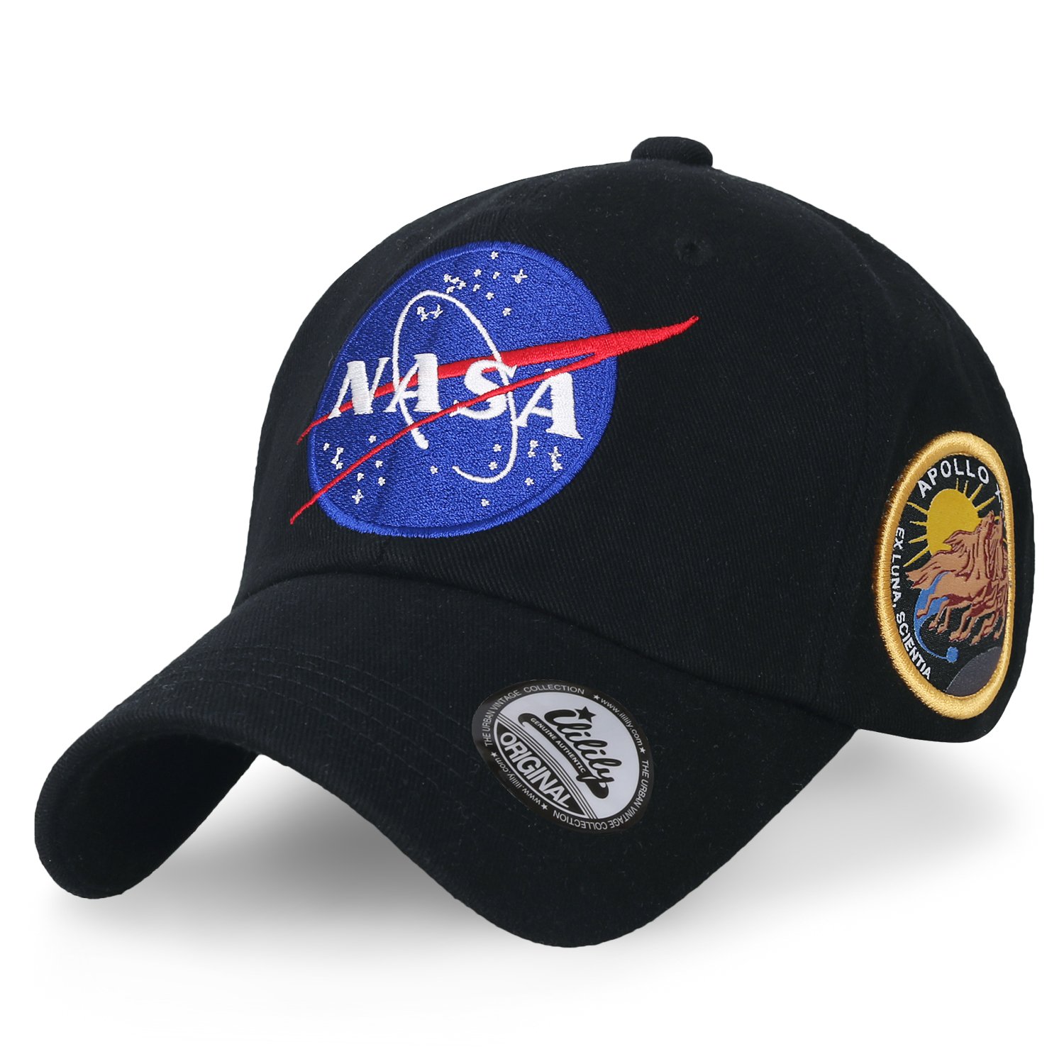 ililily Premium NASA Meatball Logo Embroidery Baseball Cap Apollo 1 Patch Hat (XL, Black)