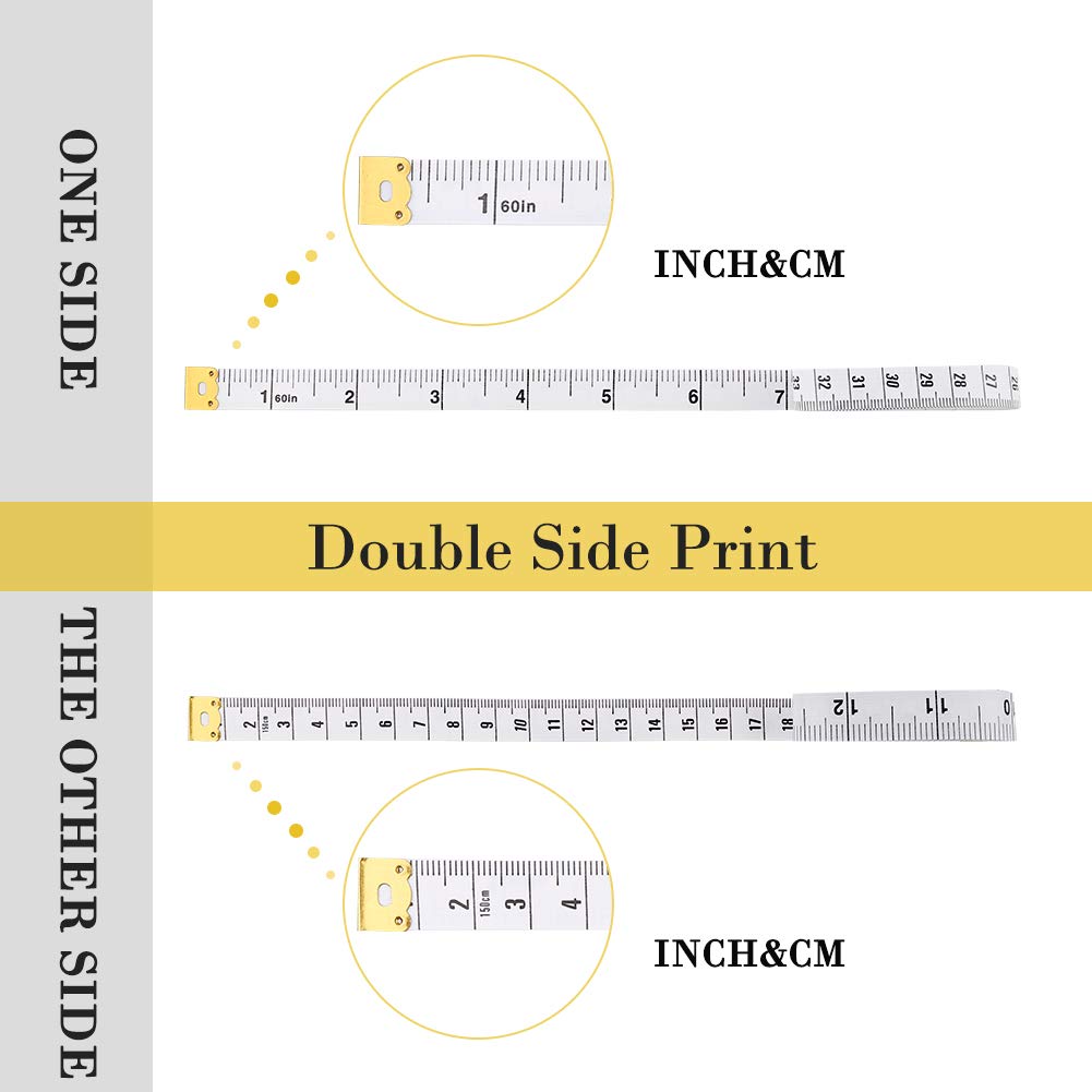 TTKLYN Tape Measure, Soft Tape Measure for Sewing Tailor Cloth Ruler, 120 Inches/300cm(Yellow) and 60 Inches/150cm(White) 2 Pack